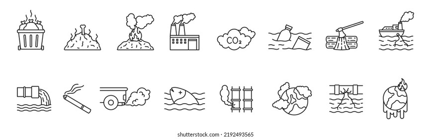 Pollution Line Art Icon Set Design Stock Vector (Royalty Free ...
