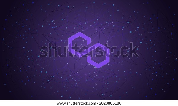 Polygon MATIC token symbol cryptocurrency theme on purple polygonal ... Polygon MATIC token symbol cryptocurrency theme on purple polygonal ...