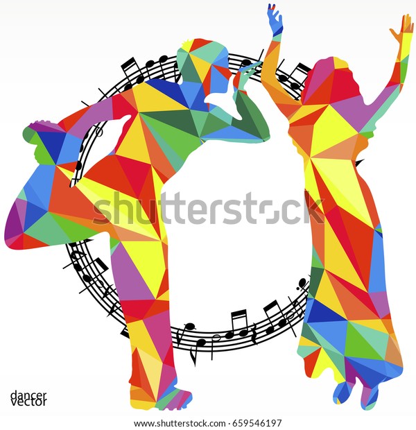 Polygon Silhouettes Dancing People Melody Circle Stock Vector (Royalty ...