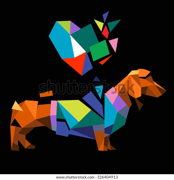 Polygon Triangle Black Colorful Dog Dachshund Stock Vector (Royalty ...