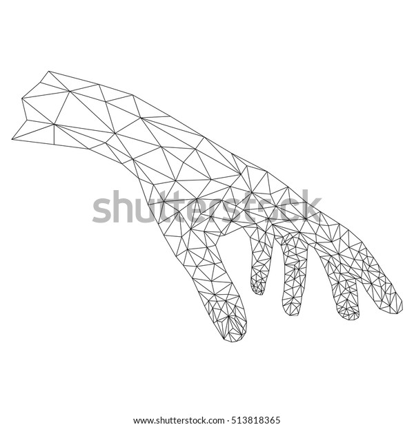 Image vectorielle de stock de Main humaine polygonale isolée sur fond ...
