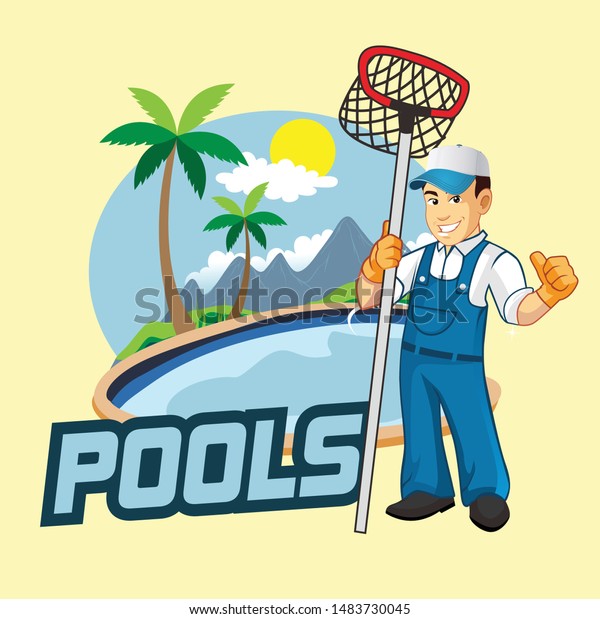 Pool Man Character Cleaning Service Logo Stock Vector (Royalty Free ...