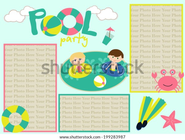 Pool Party Card Photo Frame Stock Vector (Royalty Free) 199283987 ...