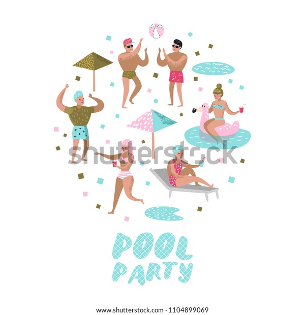 Pool Party Doodle Characters People Swimming Stock Vector (Royalty Free ...