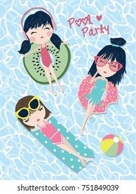 Pool Party Girls Vector Stock Vector (Royalty Free) 751849039 ...