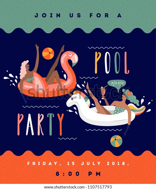 Pool Party Invitation Summer Beach Cartoon Stock Vector (Royalty Free ...