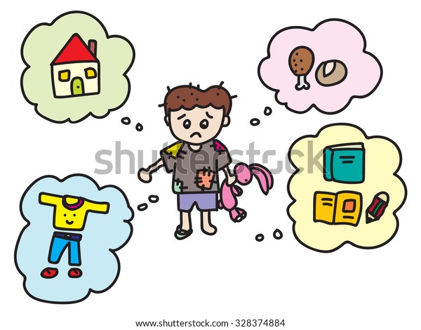 Poor Boy Thinking Better Life Stock Vector (Royalty Free) 328374884