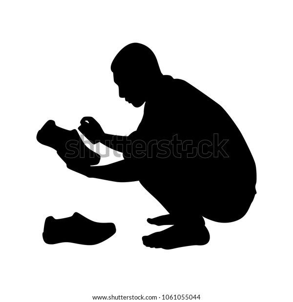 Poor Young Man Clean Shoes Silhouette Stock Vector (Royalty Free ...