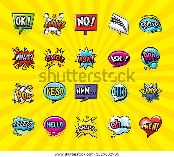 Pop Art Bubbles Detailed Style Bundle Stock Vector (Royalty Free ...