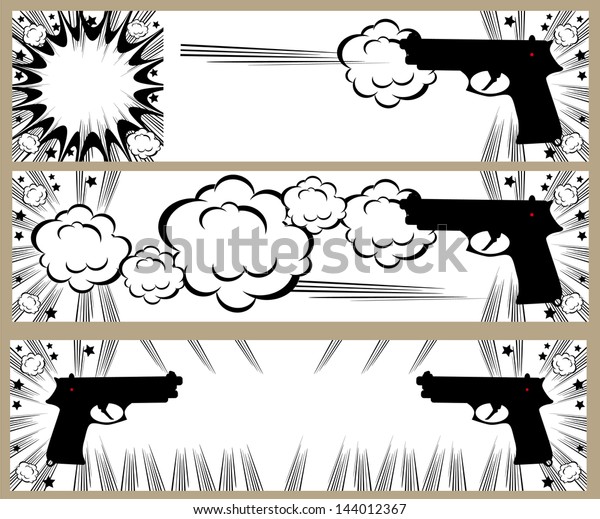 Pop Art Guns Banners Set Styled Stock Vector (Royalty Free) 144012367 ...