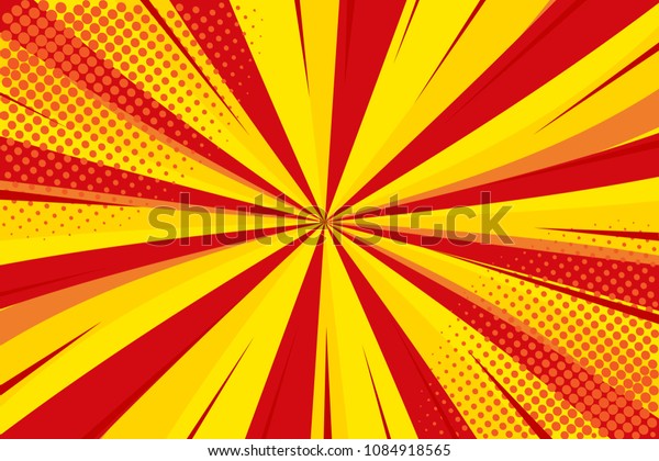 Pop art retro comic. Yellow-red background. Lightning blast halftone ...