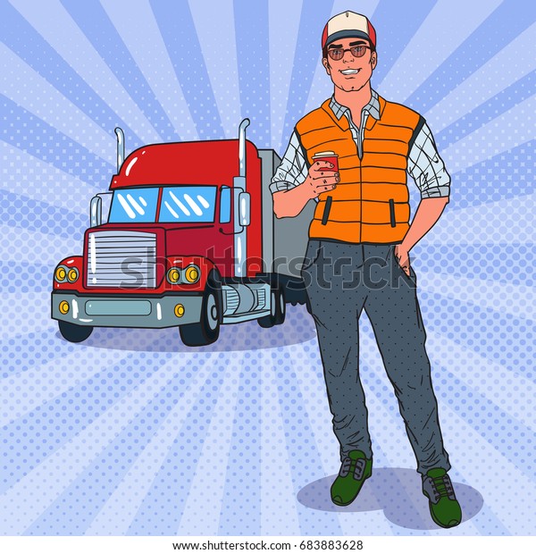 Pop Art Smiling Trucker Standing Front Stock Vector (Royalty Free ...