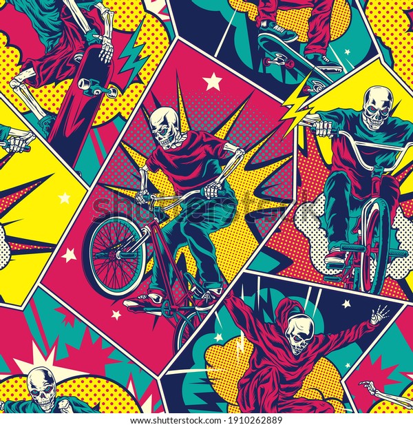 Pop Colorful Comic Style Skull Riding Stock Vector (Royalty Free ...