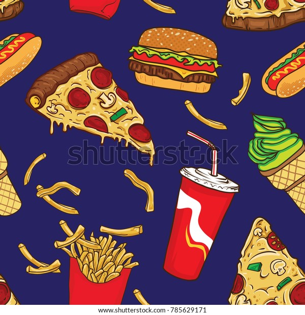Pop Junk Food Seamless Pattern Stock Vector (Royalty Free) 785629171