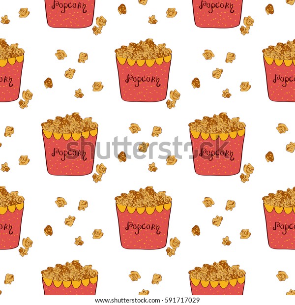 Popcorn Seamless Wallpaper Sketch Drawing On Stock Vector (Royalty Free ...