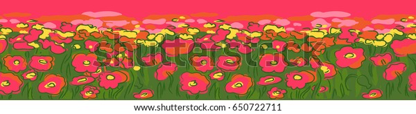 Poppy Field Vector Illustration Seamless Pattern Stock Vector (Royalty ...