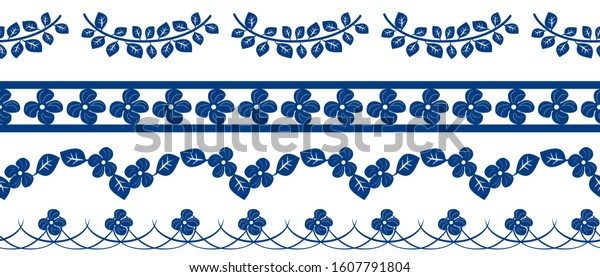 Porcelain Borders Set Hand Draw Blue Stock Vector (Royalty Free ...