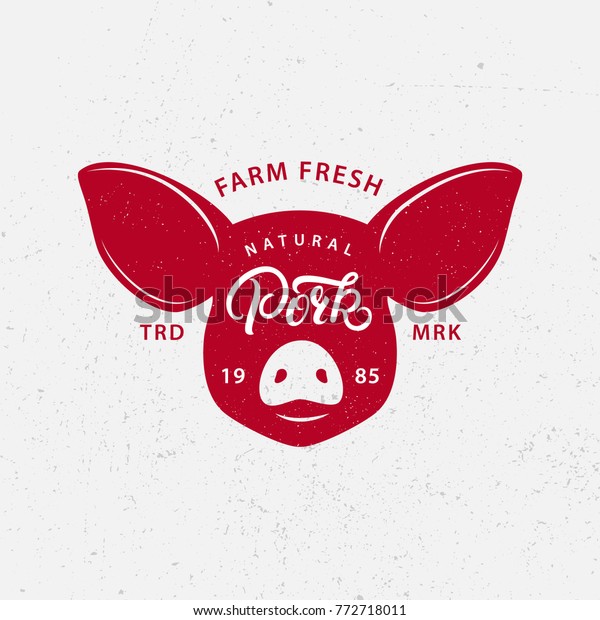 Logotipo de porco, etiqueta, impressão, cartaz para talho, mercado de ...
