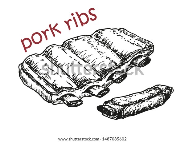 Pork Ribs Isolated On White Background Stock Vector (Royalty Free ...
