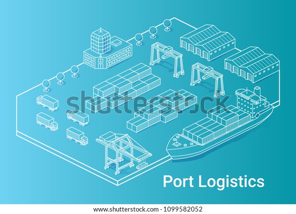 Port Logistics Illustration Linear Isometric Style Stock Vector ...
