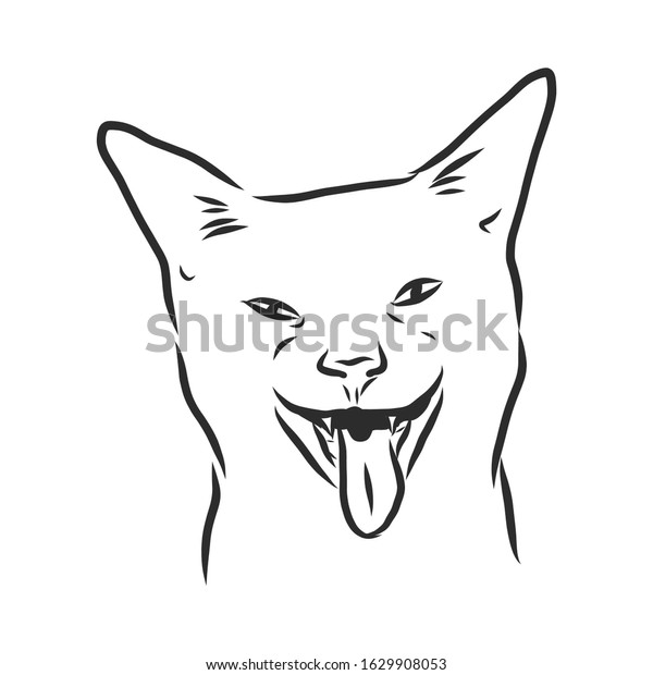 Vektor Stok Portrait Angry Cat Vector Sketch Illustration (Tanpa ...