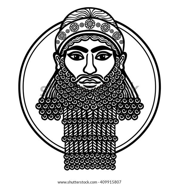 Portrait Assyrian Man Character Sumer Mythology Stock Vector (Royalty ...
