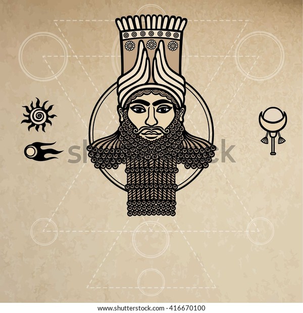 Portrait Assyrian Man Character Sumer Mythology Stock Vector (Royalty ...