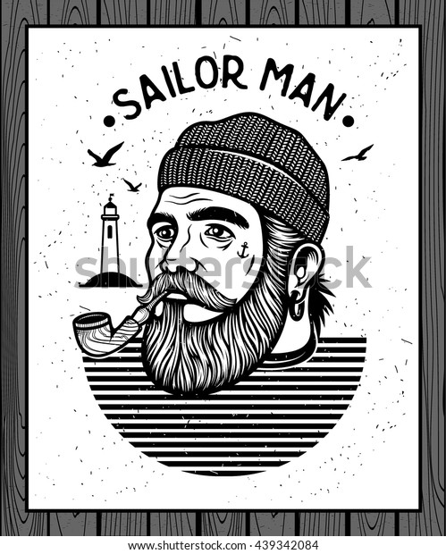 Portrait de marin barbu avec pipe : image vectorielle de stock (libre ...