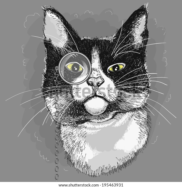 Portrait Cat Monocle Illustration Stock Vector (Royalty Free) 195463931