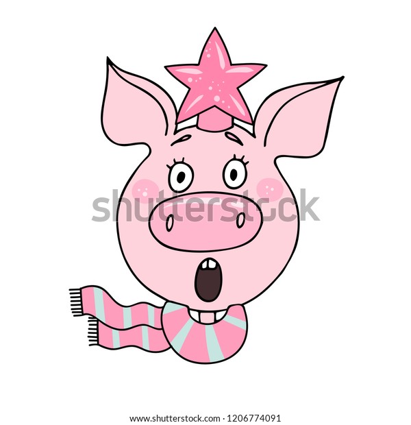 Portrait Cute Pig Surprised Expression Piglet 스톡 벡터(로열티 프리) 1206774091 ...