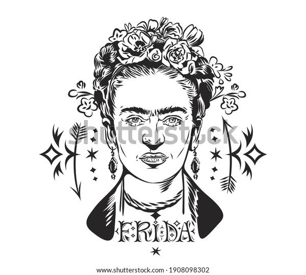 Portrait Frida Kahlo Vector Illustration Isolated: immagine vettoriale ...