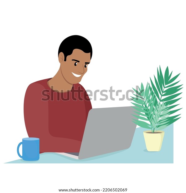 Portrait Happy Indian Guy Sitting Table Stock Vector (Royalty Free ...