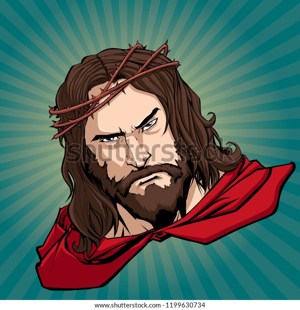 Portrait Jesus Christ Wearing Red Cape Stock Vector (Royalty Free ...