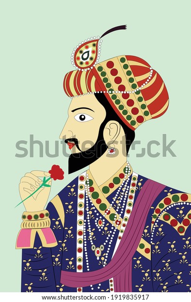Portrait Rajput King Folk Art Painting Stock Vector (Royalty Free ...