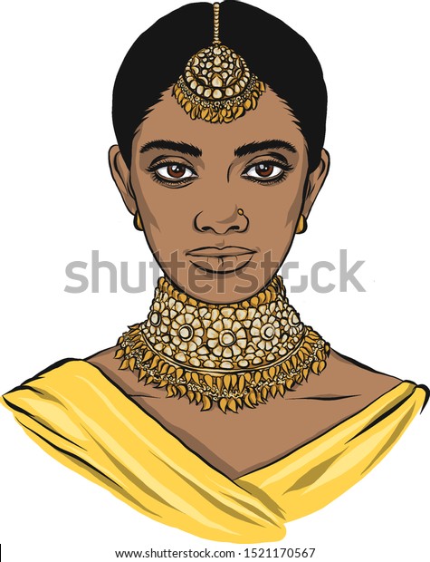 Portrait Swarthy Young Attractive Indian Woman: เวกเตอร์สต็อก (ปลอดค่า ...