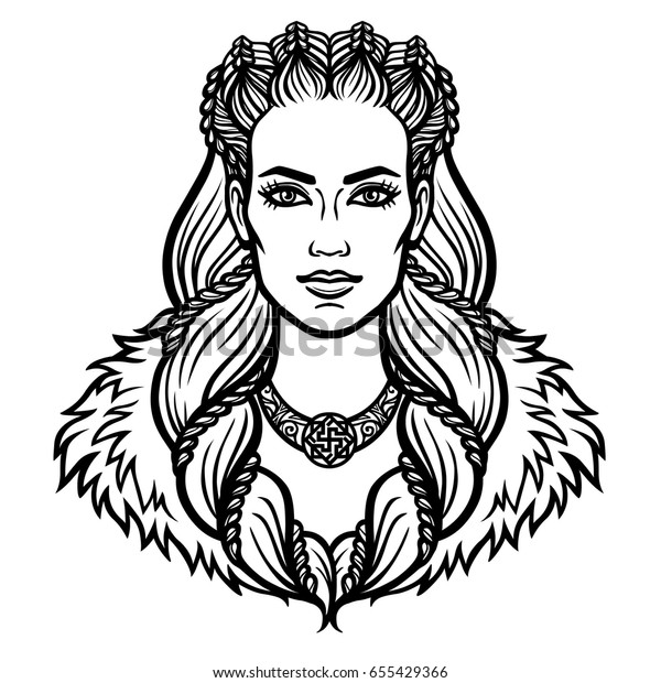 Portrait Woman Valkyrie Linear Drawing Vector: vetor stock (livre de ...