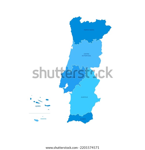 Vektor Stok Portugal Regions Map Editable Outline Vector (Tanpa Royalti ...