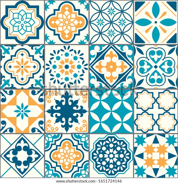 Portuguese Spanish Azujelo Vector Seamless Tiles Stock Vector (Royalty ...