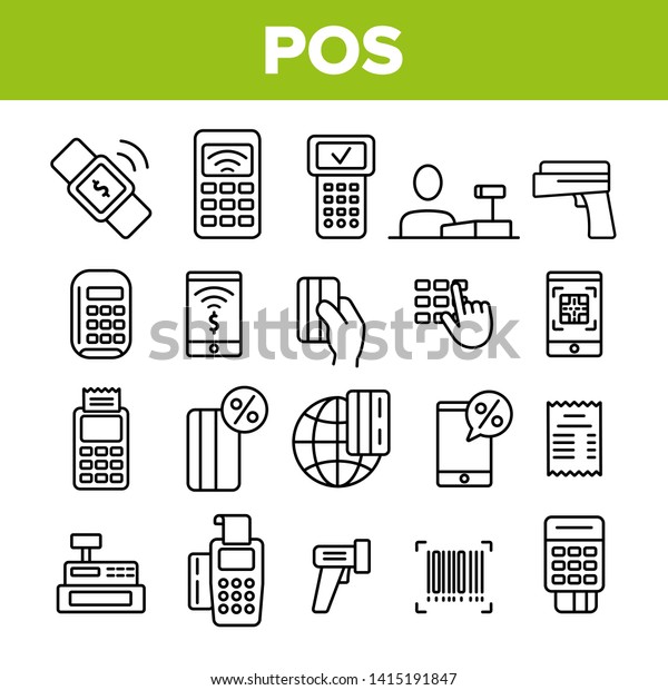 POS Terminal, Mobile Payment Vector Linear Icons Set. POS, Cashless E ...