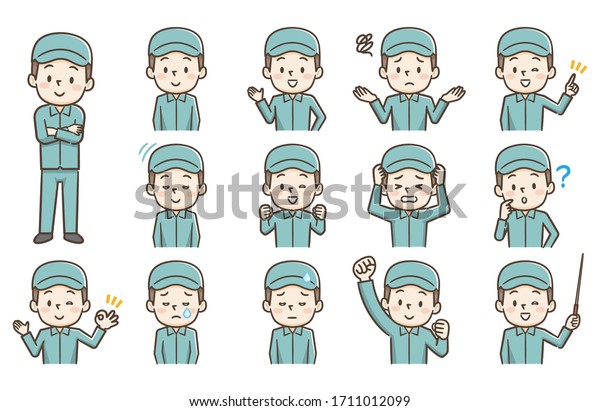 Pose Set Male Worker Wearing Cap Stock Vector (Royalty Free) 1711012099