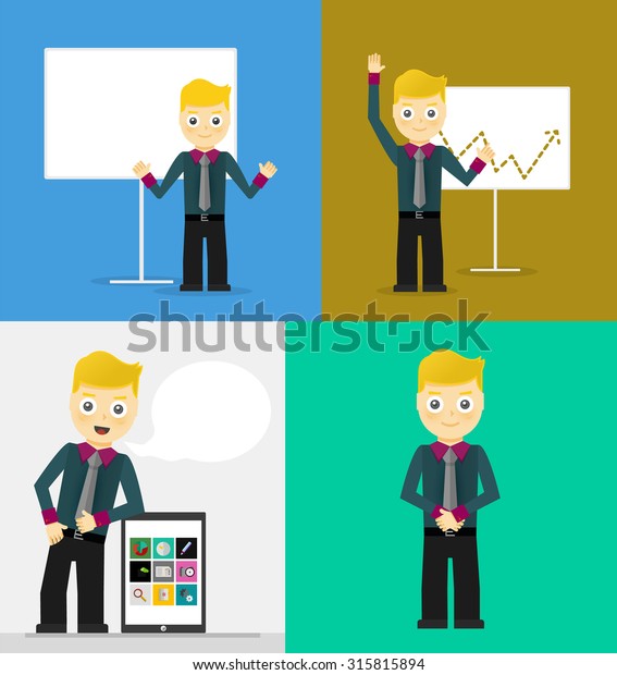Poses Young Businessmen Presentation On White Stock Vector (Royalty ...