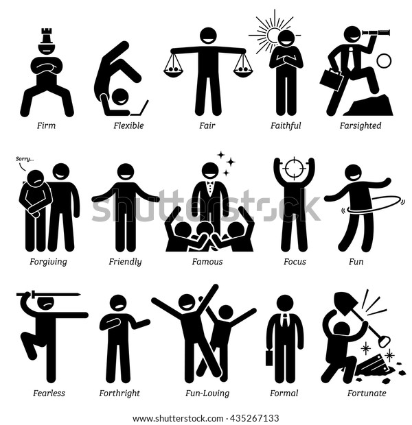 Positive Personalities Character Traits Stick Figures Stock Vector ...