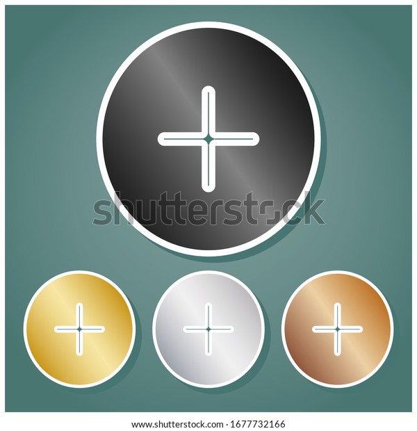 Positive Symbol Plus Sign Set Metallic Stock Vector (royalty Free