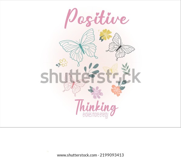 Positive Think Flower Hand Drawn Design Stock Vector (Royalty Free ...