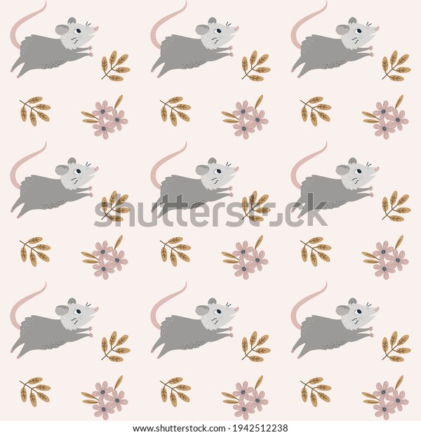 Possum Seamless Pattern Cute Animal Vector Stock Vector (Royalty Free ...