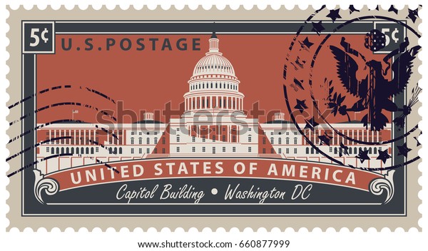 Postage Stamp Inscriptions Image Us Capitol Stock Vector (Royalty Free ...