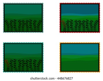 Postage Stamp Set Nature Vector Illustration Stock Vector (Royalty Free ...