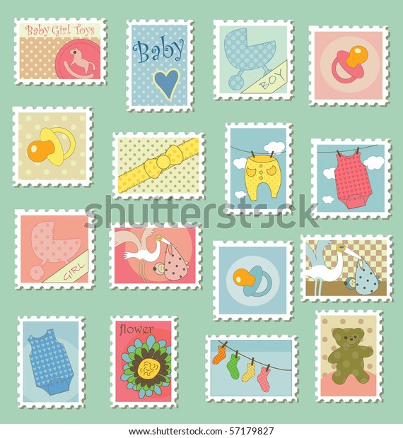 Postage Stamps Baby Theme Stock Vector (Royalty Free) 57179827