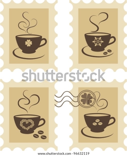 Postage Stamps Coffee Mugs Stock Vector (Royalty Free) 96632119 ...