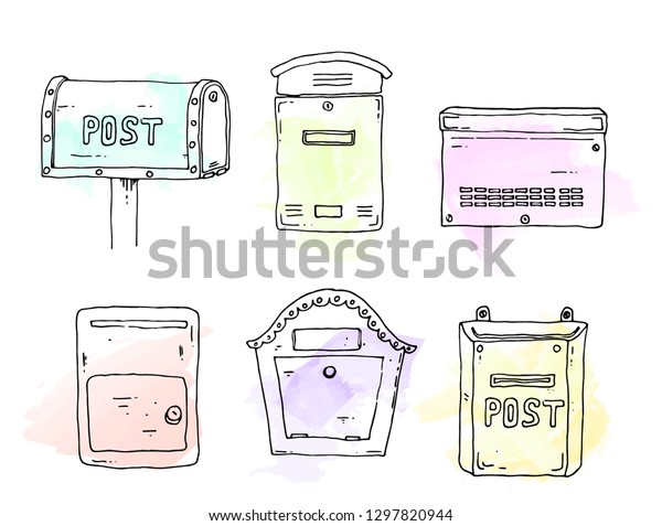 Postbox Set Hand Draw Sketch Style Stock Vector (Royalty Free ...